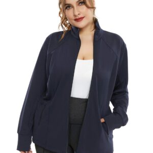 Hanna Nikole Womens Plus Size Active Full Zip Long Sleeve Jacket with Front Pockets Navy 24W