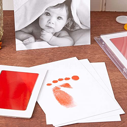 Baby Handprint and Footprint Kit, 4 Red Ink Pads, 10 Imprint Cards (14 Pieces)