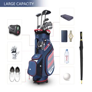 Golf Stand Bag for Men Navy 14 Way Divider Golf Bags, 6LB Lightweight Portable Walking/Riding Bags with Dust Cover, Strap (Blue)