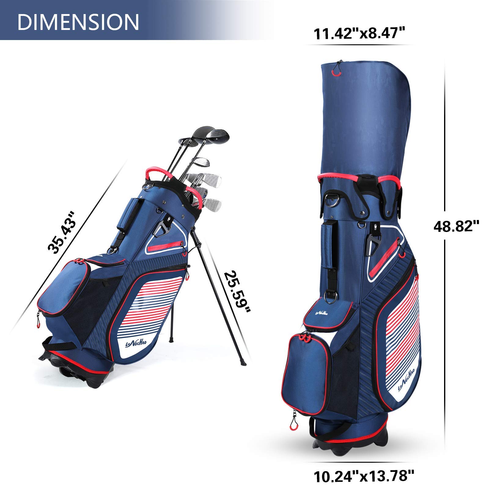 Golf Stand Bag for Men Navy 14 Way Divider Golf Bags, 6LB Lightweight Portable Walking/Riding Bags with Dust Cover, Strap (Blue)