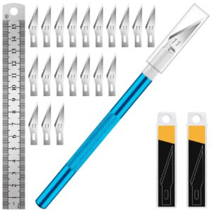 diyself 1pcs hobby knife exacto knife with safety cap and 20pcs craft knife blades for modeling, scrapbooking, stencil, precision knife