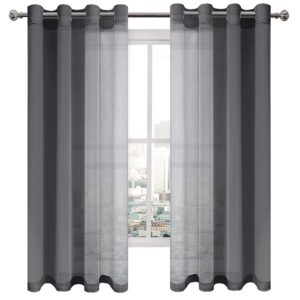 DWCN Dark Grey Sheer Curtains for Living Room Bedroom - Faux Linen Look Voile Drapes Grommet Top Window Curtain Panel 52 x 63 Inch Length, Set of 2 Panels