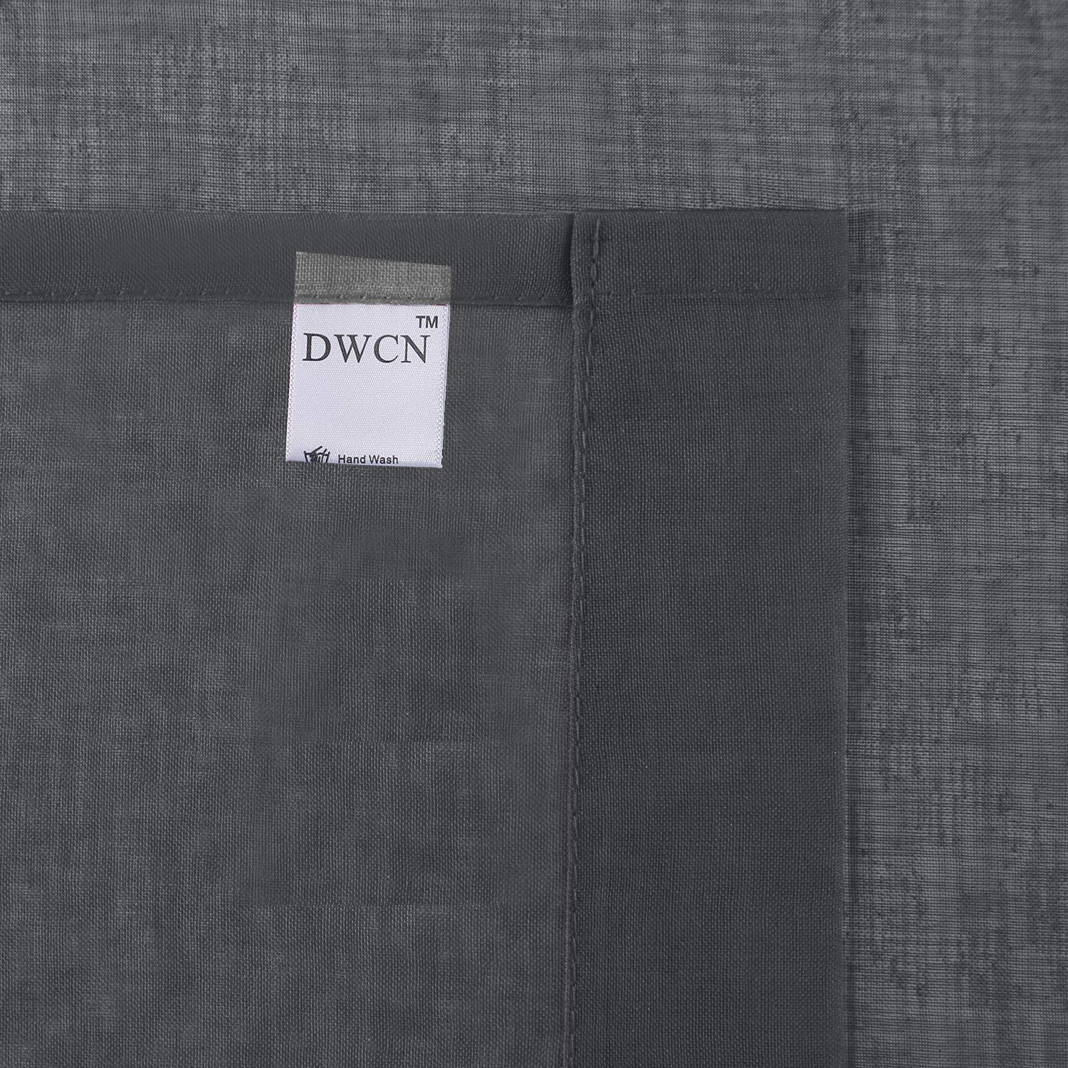 DWCN Dark Grey Sheer Curtains for Living Room Bedroom - Faux Linen Look Voile Drapes Grommet Top Window Curtain Panel 52 x 63 Inch Length, Set of 2 Panels