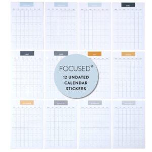 erin condren designer desk accessories - focused customizable calendar stickers. 12 non-dated adhesive calendars, measures 6.3" x 4.3 each. open-dated monthly planning stickers