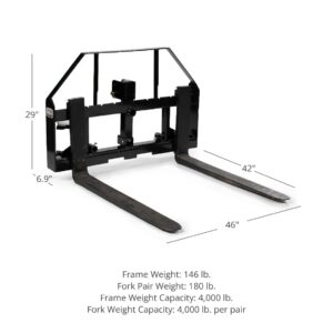 Titan Attachments Pallet Fork Frame Attachment with 42" Fork Blades, Fits Cat I & II Tractors, Rated 4,000 LB