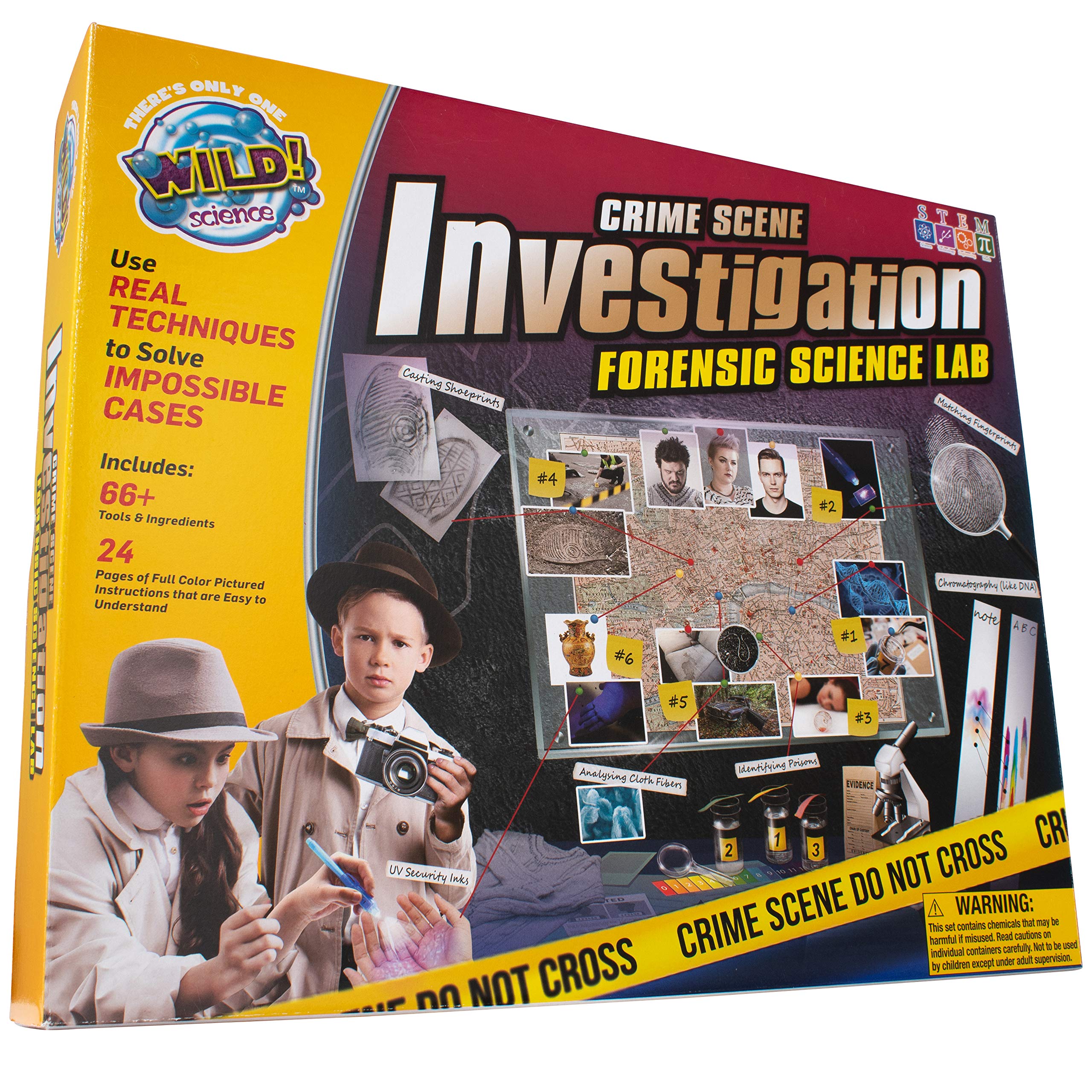 WILD! Science WS103XL Crime Scene Investigation - Forensic Science Kit - Ages 8+ - Match Fingerprints, Analyze DNA, Find Secret Messages and More!