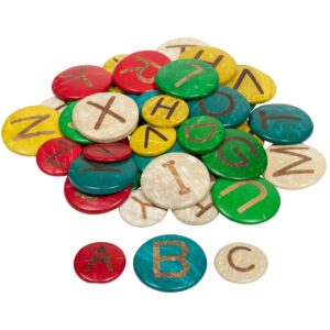 ready 2 learn coconut letters - uppercase - set of 52 - natural, hand made counters for kids - use for crafts and spelling activities