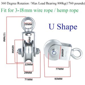 Pulley Wheel Heavy Duty Single Wheel Swivel Pulley Block Duplex Bearing 304 Stainless Steel 360 Degree Rotation Smooth Loading 800 Kg for Material Handling and Moving Lifting