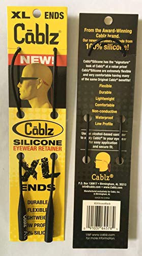 Cablz | XL Silicone Eyewear Retainer | Waterproof Eyewear Retainer Strap | 16 in XL Ends (Black)