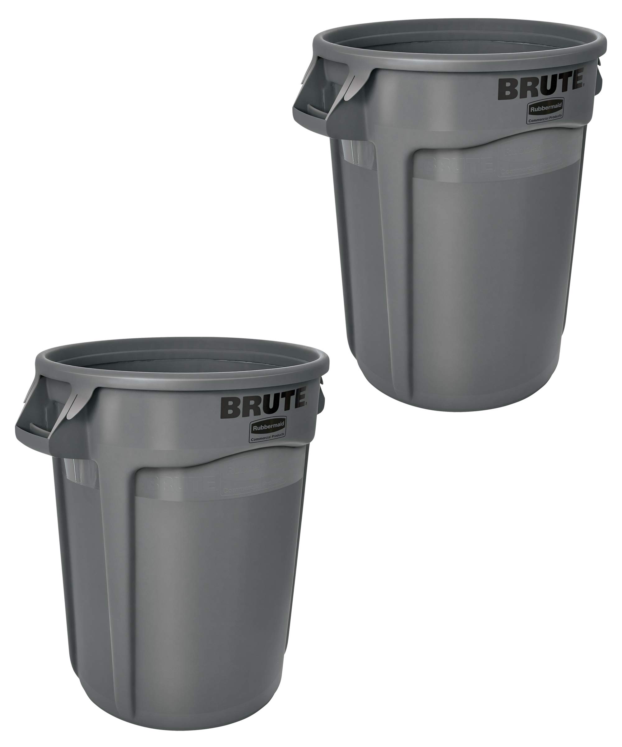 Rubbermaid Commercial Products BRUTE Heavy-Duty Round Trash/Garbage Can with Venting Channels - 32 Gallon - Gray (Pack of 2)