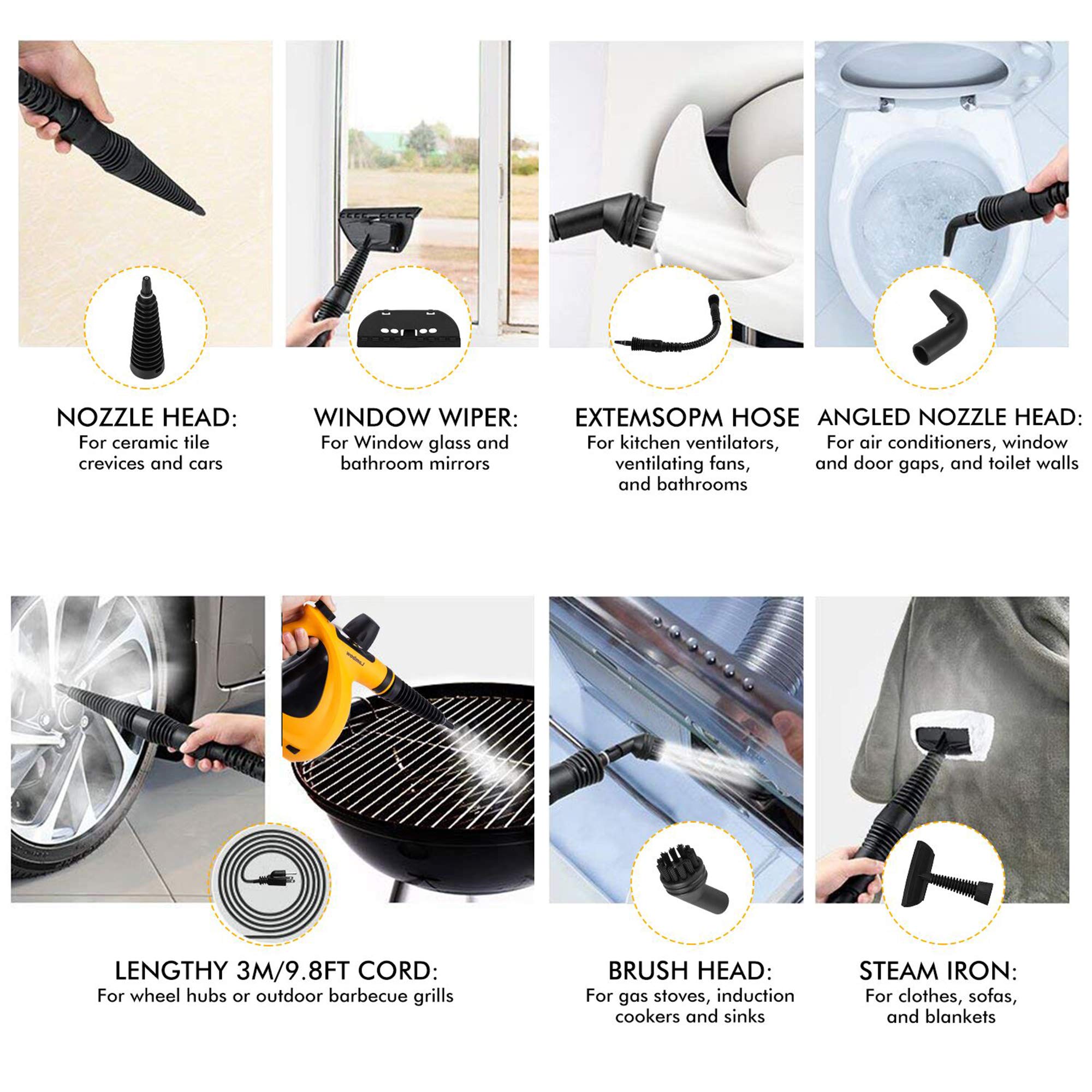 Handheld Pressurized Steam Cleaner, Steam Cleaner with 9-Piece Accessory Set Multi-Purpose and Multi-Surface All Natural, Chemical-Free Steam Cleaning for Home, Kitchen, Auto, Patio