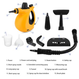 Handheld Pressurized Steam Cleaner, Steam Cleaner with 9-Piece Accessory Set Multi-Purpose and Multi-Surface All Natural, Chemical-Free Steam Cleaning for Home, Kitchen, Auto, Patio