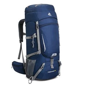 bseash 60-65l waterproof hiking camping backpack with rain cover,outdoor sport travel bag daypack for climbing touring (blue)