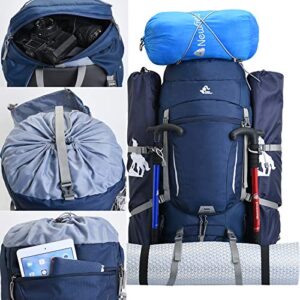 Bseash 60-65L Waterproof Hiking Camping Backpack with Rain Cover,Outdoor Sport Travel Bag Daypack for Climbing Touring (Blue)