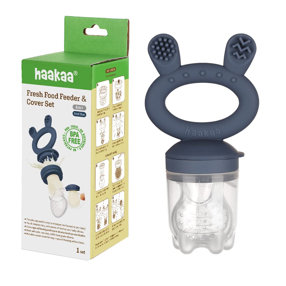 Haakaa Baby Fruit Food Feeder - Food Grade Silicone Feeder Set with Milk Freezing Pouch Cover for BPA Free Baby Feeder for Infant Safely Self-Feeding