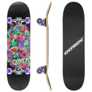 osprey complete skateboards for beginners | 31 x 8 inch skateboard for kids teens adults with 7 layer canadian maple deck, double kick concave skateboard for riding and tricks, multiple designs