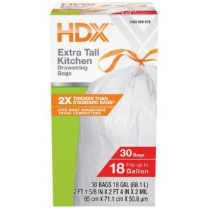 hdx 18 gallon heavy-duty drawstring kitchen and compactor trash bags (30-count)