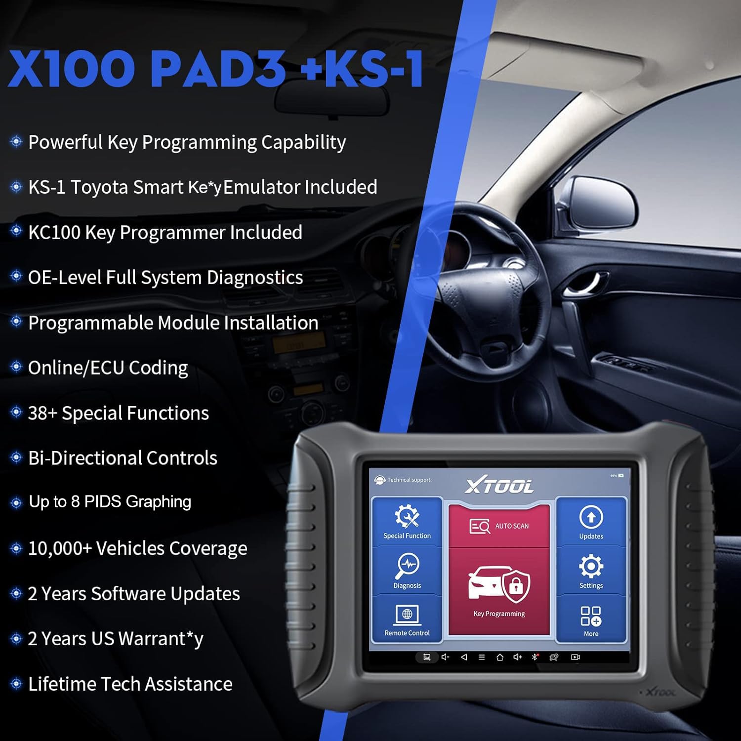 XTOOL X100 PAD3 Key Fob Programming Tool with KS-1 + KC100 Key Programmer + EEPROM Adapter, ECU Coding & PMI, 38+ Services, Bidirectional Control, 2-Year Updates, All Systems Car Diagnostic Scanner