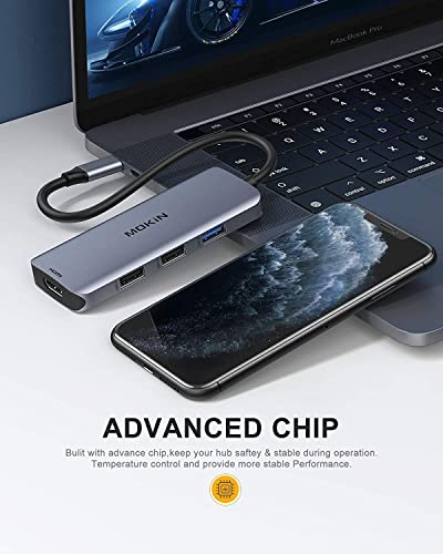 Docking Station USB C to Dual HDMI Adapter, MOKiN USB C Hub Dual HDMI Monitors for Windows,USB C Adapter with Dual HDMI,3 USB Port,PD Compatible for Dell XPS 13/15, Lenovo Yoga,etc