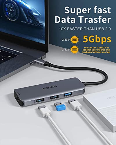 Docking Station USB C to Dual HDMI Adapter, MOKiN USB C Hub Dual HDMI Monitors for Windows,USB C Adapter with Dual HDMI,3 USB Port,PD Compatible for Dell XPS 13/15, Lenovo Yoga,etc