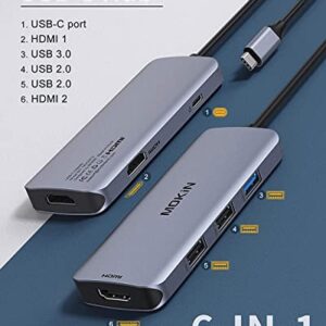 Docking Station USB C to Dual HDMI Adapter, MOKiN USB C Hub Dual HDMI Monitors for Windows,USB C Adapter with Dual HDMI,3 USB Port,PD Compatible for Dell XPS 13/15, Lenovo Yoga,etc