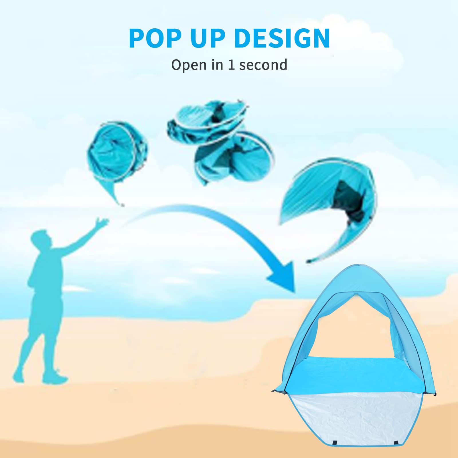 Pop Up Beach Tent Kratax Automatic Pop Up Instant Shade Sun Shelter UPF 50+ Portable Canopy Cabana for Adults Kids Baby Outdoor Activities, Camping Fishing Park Hiking Picnic