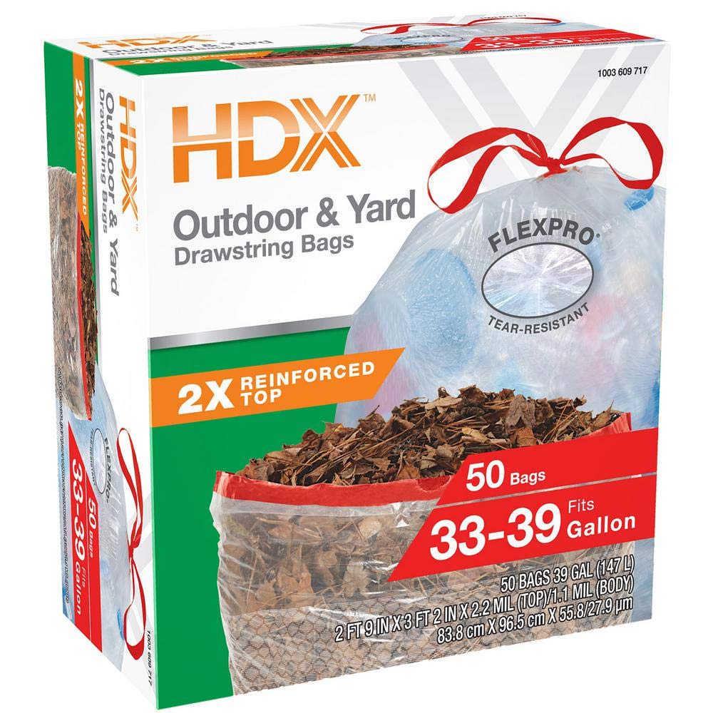 HDX FlexPro 33 Gal. - 39 Gal. Clear Drawstring Outdoor and Yard Trash Bags (50-Count)