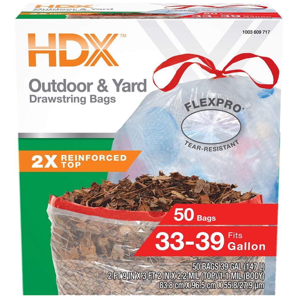 HDX FlexPro 33 Gal. - 39 Gal. Clear Drawstring Outdoor and Yard Trash Bags (50-Count)