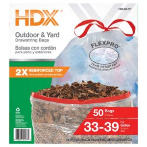 HDX FlexPro 33 Gal. - 39 Gal. Clear Drawstring Outdoor and Yard Trash Bags (50-Count)