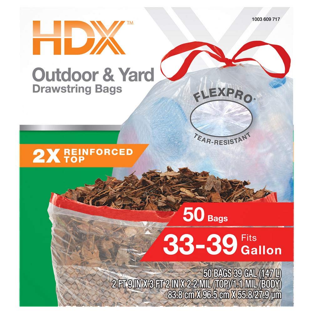 HDX FlexPro 33 Gal. - 39 Gal. Clear Drawstring Outdoor and Yard Trash Bags (50-Count)