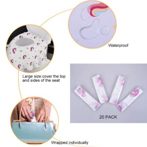 PaperKiddo 20 Pack Disposable Toilet Seat Covers Unicorn Design Waterproof Potty Training Seat Cover Set Extra Large Perfect for Kids and Adults Individually Wrapped for Travel and Home