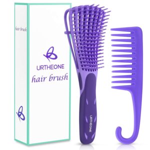 detangling hair brush, detangling brush for adults and kids, comb set for kinky curly coily and wavy hair, for wet and dry hair, afro american type 3a-4c, comfortable grip(purple)