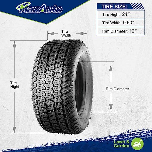 MaxAuto 24X9.50-12 Turf Lawn Mower Tractor Riding Tire P332 4PR Load Range B,2Pcs