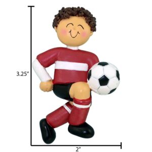 Personalized Soccer Player Ornament, Soccer Ball Ornament 2024, Soccer Christmas Ornaments 2024, Soccer Ornaments for Christmas Tree -Brunette Male Red Uniform - Free Customization