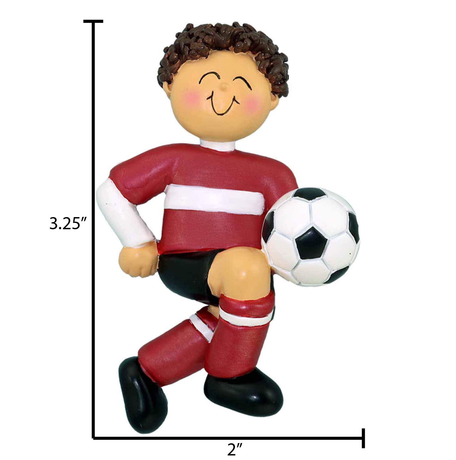 Personalized Soccer Player Ornament, Soccer Ball Ornament 2024, Soccer Christmas Ornaments 2024, Soccer Ornaments for Christmas Tree -Brunette Male Red Uniform - Free Customization