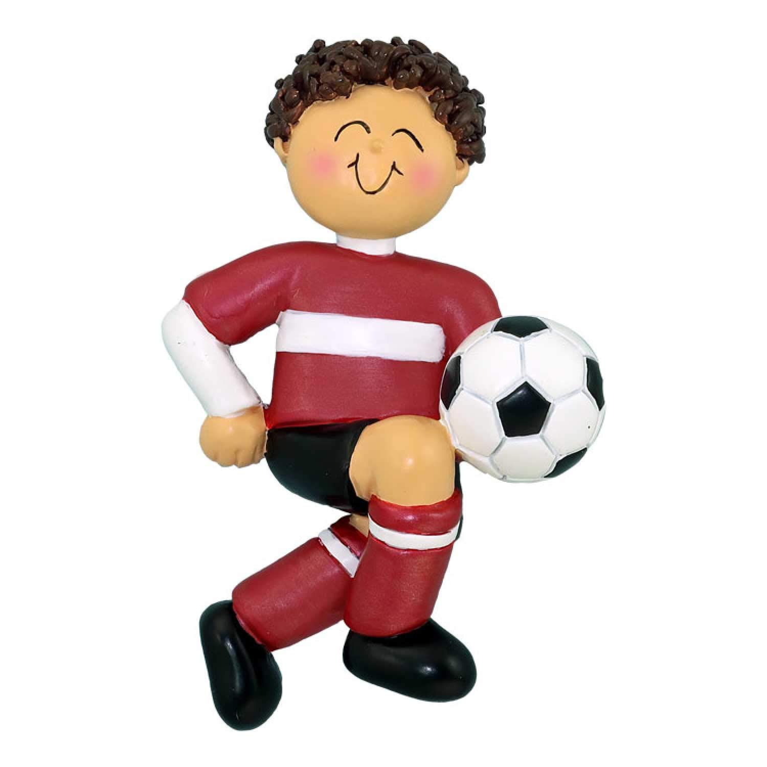 Personalized Soccer Player Ornament, Soccer Ball Ornament 2024, Soccer Christmas Ornaments 2024, Soccer Ornaments for Christmas Tree -Brunette Male Red Uniform - Free Customization