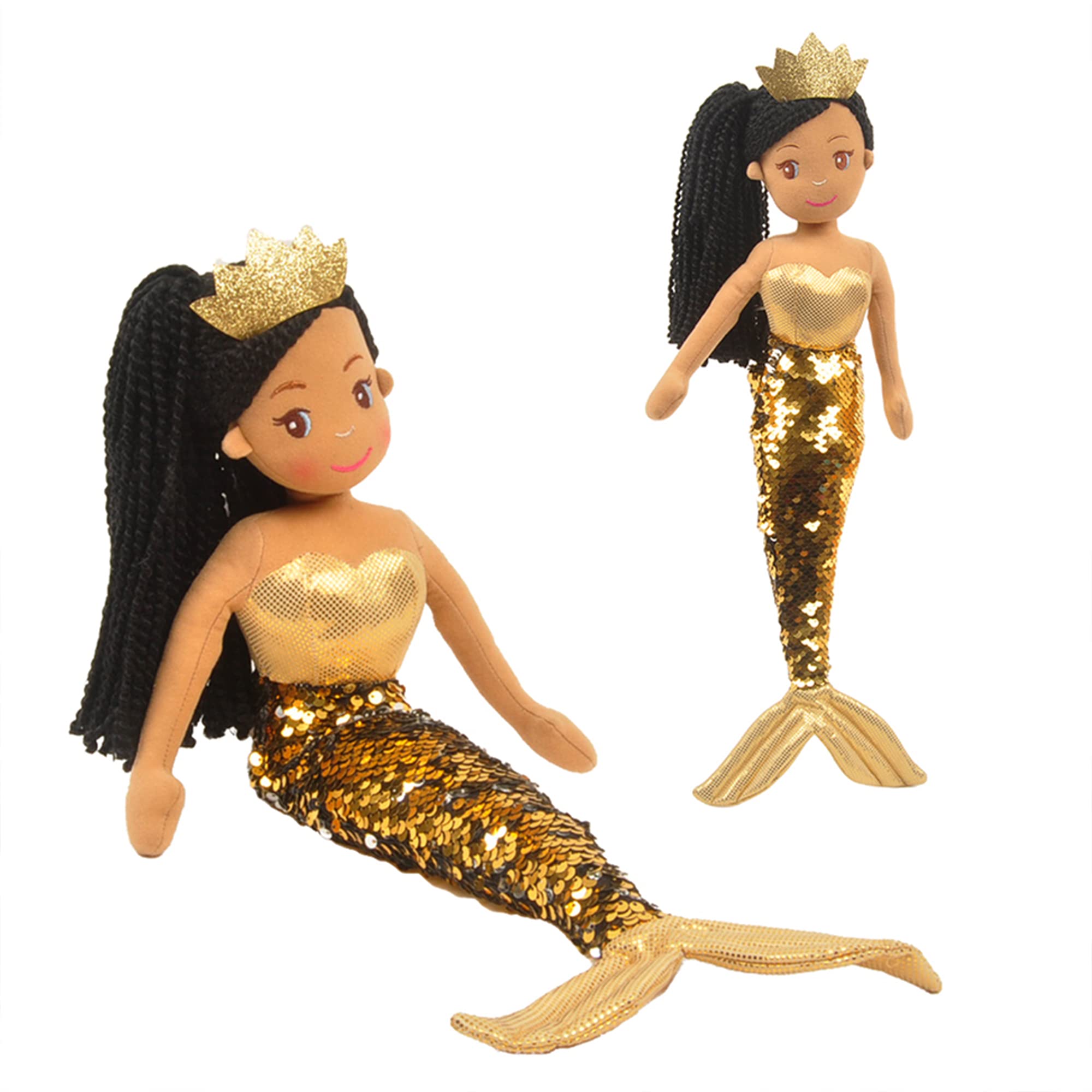 Linzy Toys, Kristal Mermaid with Reversible Sequin Tail, Soft Plush Mermaid Doll, Gold, 18" Mermaid Toys for Little Girls, Sirenas para ninas, Sirenas Plush (89001-2)