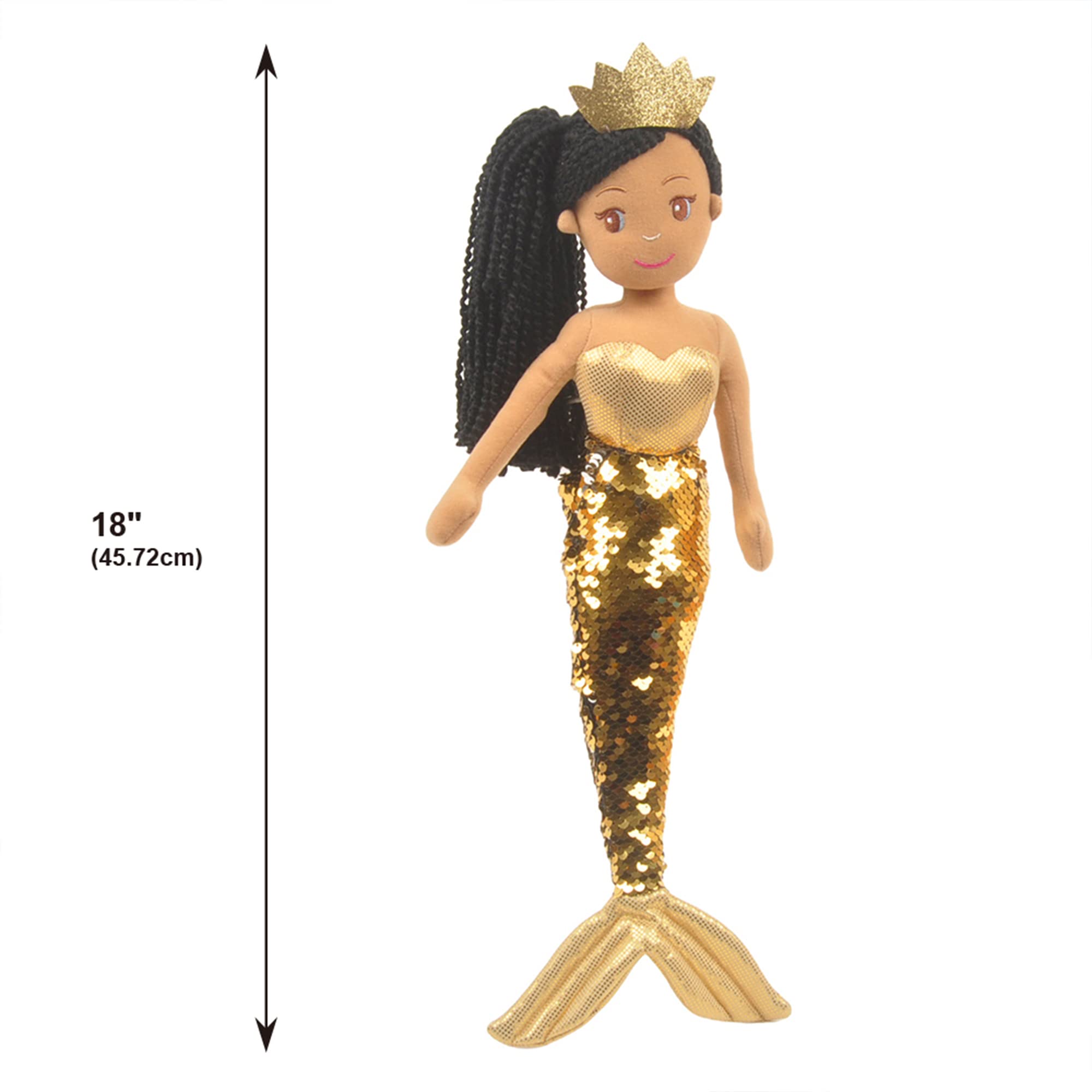 Linzy Toys, Kristal Mermaid with Reversible Sequin Tail, Soft Plush Mermaid Doll, Gold, 18" Mermaid Toys for Little Girls, Sirenas para ninas, Sirenas Plush (89001-2)