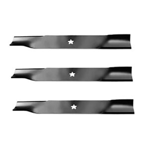 set of 3 new 16-1/4" mower blade fits husqvarna, rotary, universal, yazoo 48" cut model 4819, 48" cut mower deck, 966038201, ez 4824k, rz4824f, yth24v48ls, z4824 models interchangeable with 121