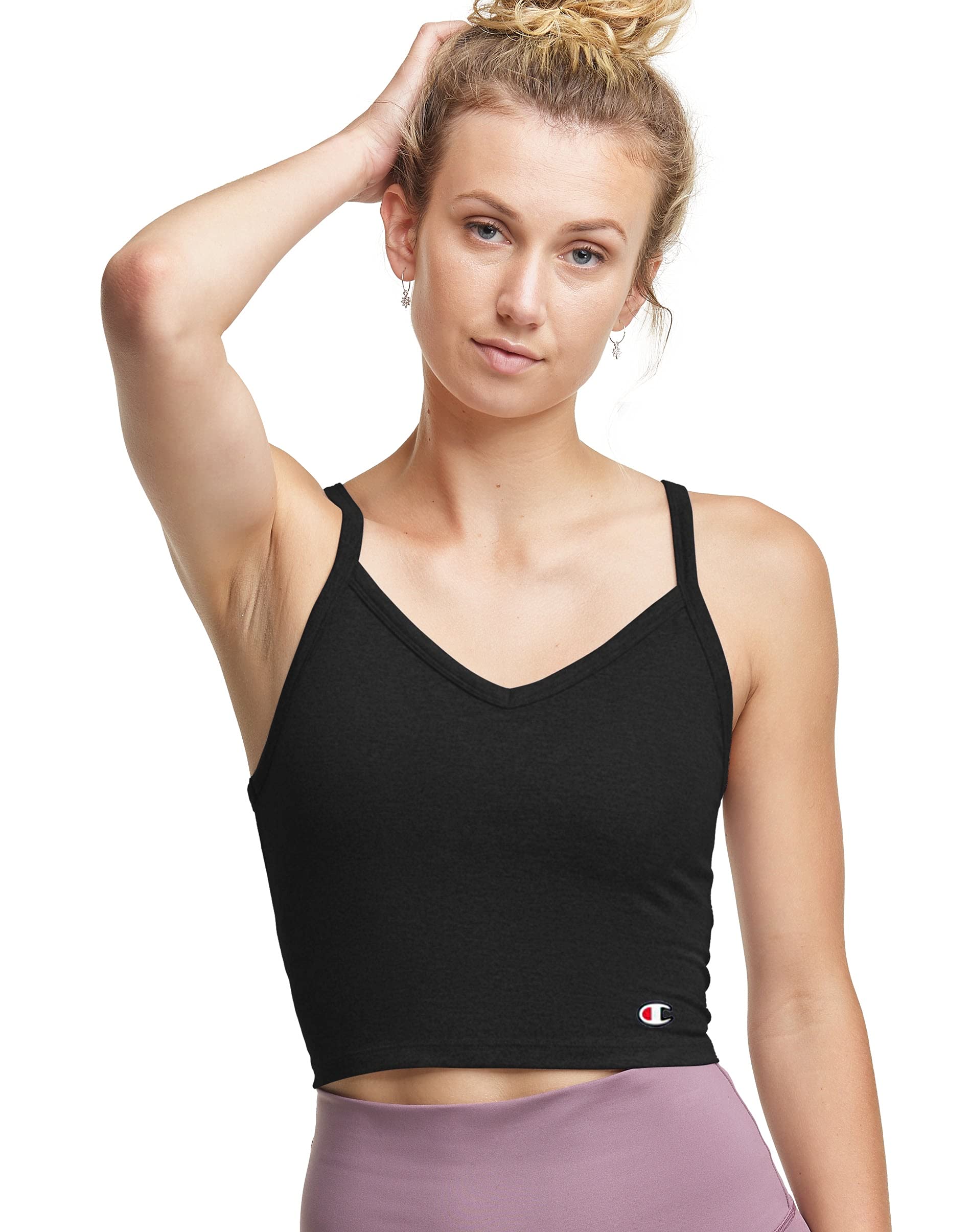 Champion Women's Soft Touch Cropped Tank, Black-Patch C, X- Large