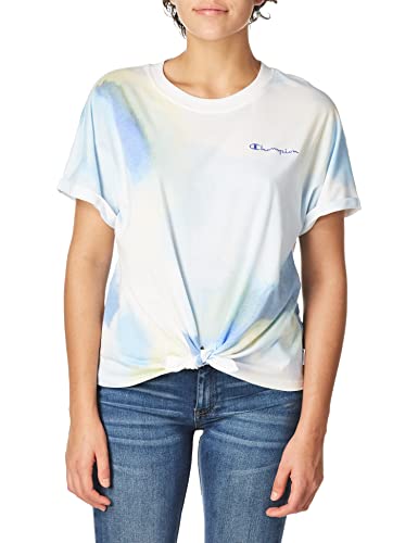 Champion Women's Tie-Front Print Tee, Multi Wash Cloud Deep Forte Blue, X- Small