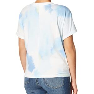 Champion Women's Tie-Front Print Tee, Multi Wash Cloud Deep Forte Blue, X- Small