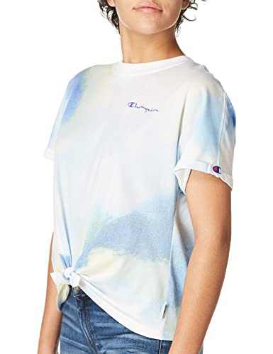 Champion Women's Tie-Front Print Tee, Multi Wash Cloud Deep Forte Blue, X- Small