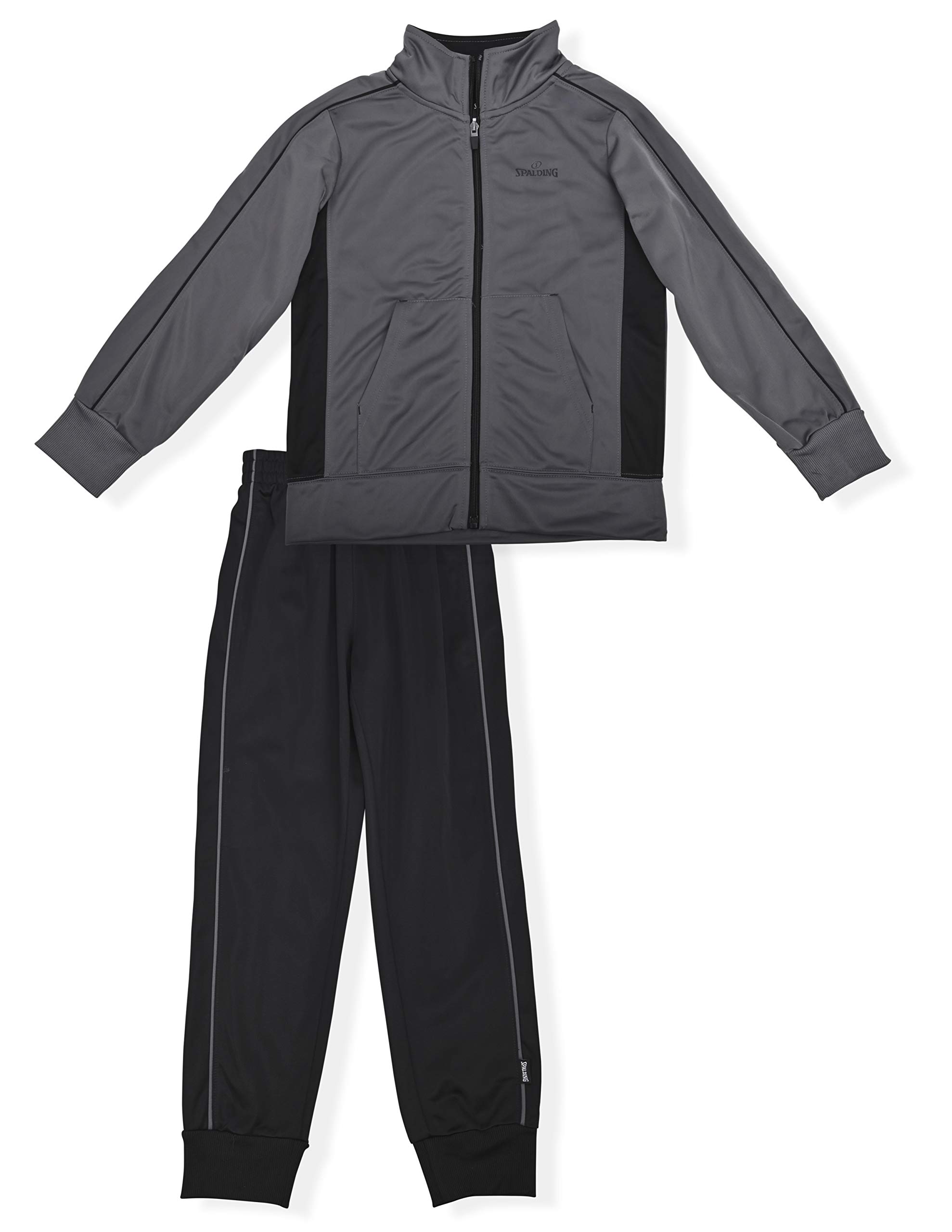 Spalding 2 Piece Kids and Teens Track Suit, Tricot Athletic Sweatsuit, Jacket and Pants Sports Set, 14 Years, Black