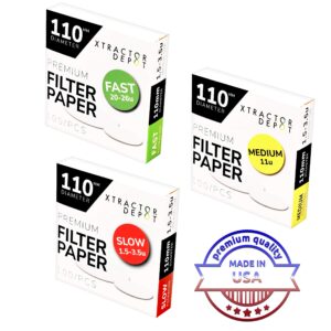 Xtractor Depot 110mm Qualitative Chemistry Lab Filter Paper, 1.5µm-3.5µm Micron Particle Retention - Slow Flow Extract Filtration - Pack of 100