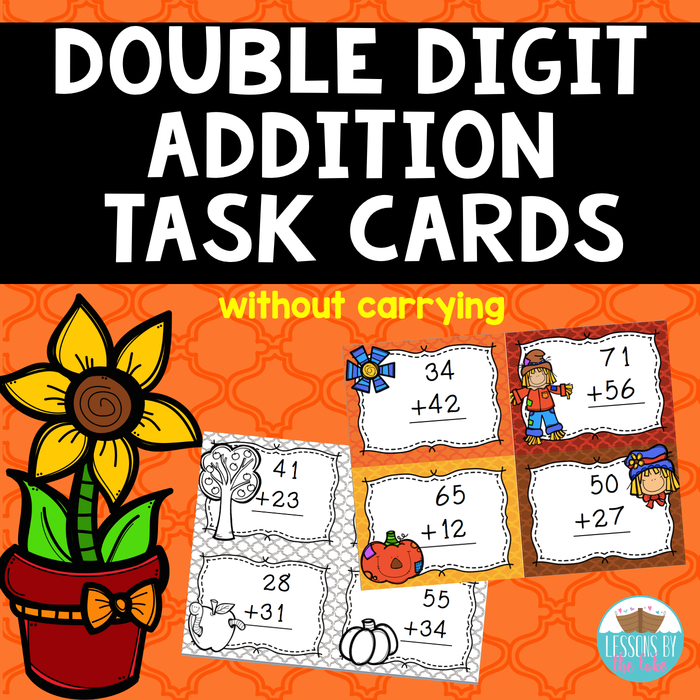 Double Digit Addition Fall Task Cards {Without borrowing/ regrouping}