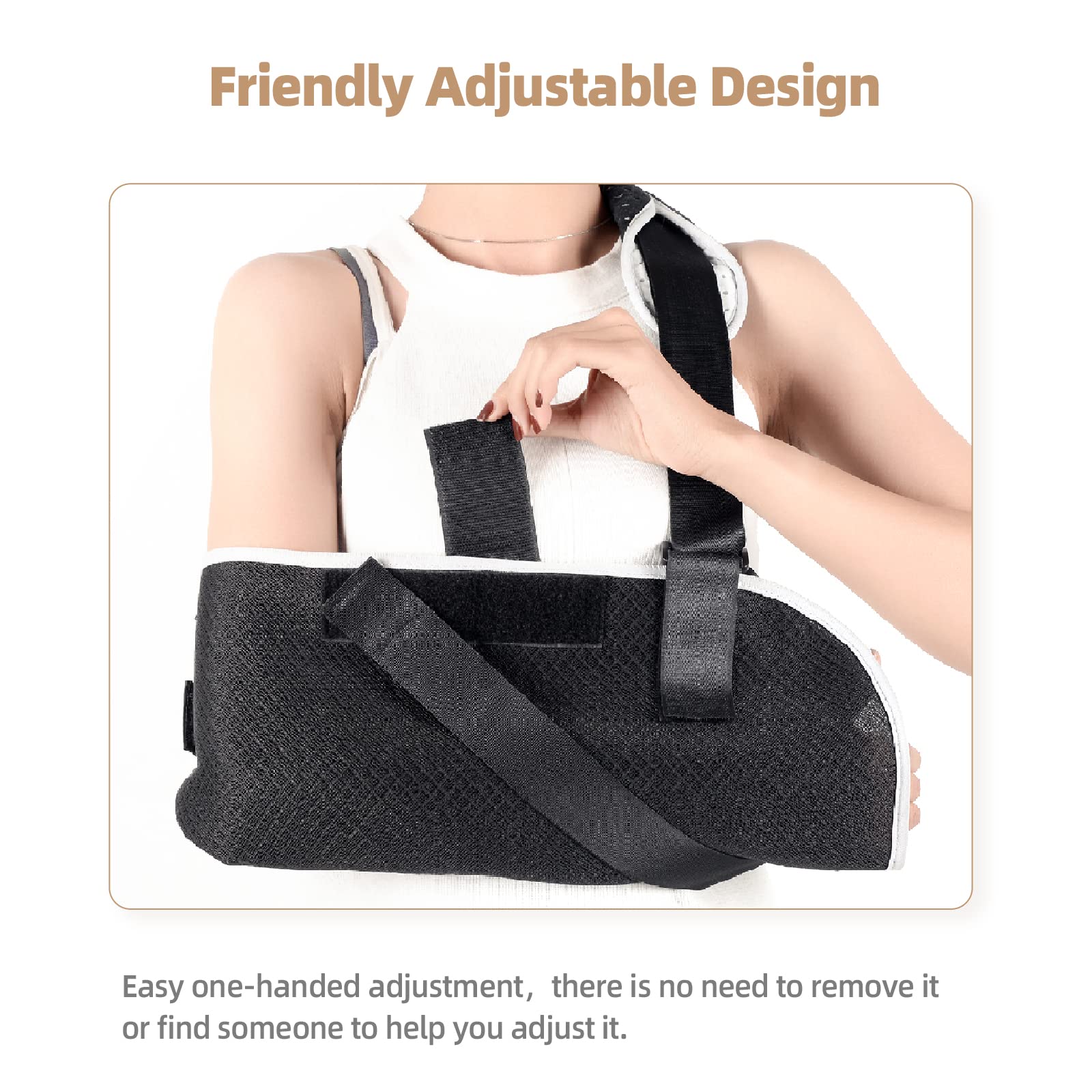 Solmyr Arm Sling for Broken Fractured Bones Elbow Wrist, Adjustable Shoulder Immobilizer & Rotator Cuff Support Brace, Split Strap and Waistband, Universal for Left and Right Arms, Men and Women(L)