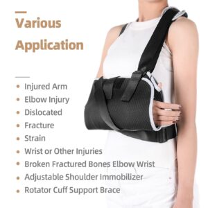 Solmyr Arm Sling for Broken Fractured Bones Elbow Wrist, Adjustable Shoulder Immobilizer & Rotator Cuff Support Brace, Split Strap and Waistband, Universal for Left and Right Arms, Men and Women(L)