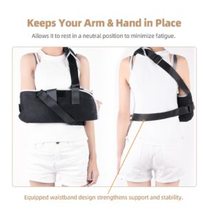 Solmyr Arm Sling for Broken Fractured Bones Elbow Wrist, Adjustable Shoulder Immobilizer & Rotator Cuff Support Brace, Split Strap and Waistband, Universal for Left and Right Arms, Men and Women(L)