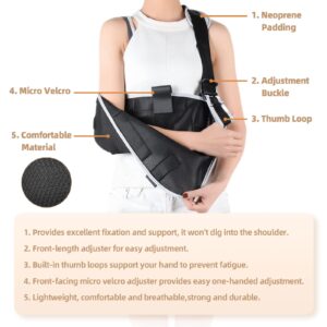 Solmyr Arm Sling for Broken Fractured Bones Elbow Wrist, Adjustable Shoulder Immobilizer & Rotator Cuff Support Brace, Split Strap and Waistband, Universal for Left and Right Arms, Men and Women(L)